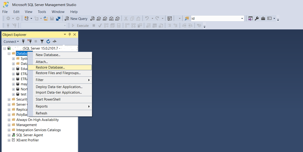 SQL Server Restore İşlemi – Aryasoft Bilgi Teknolojileri